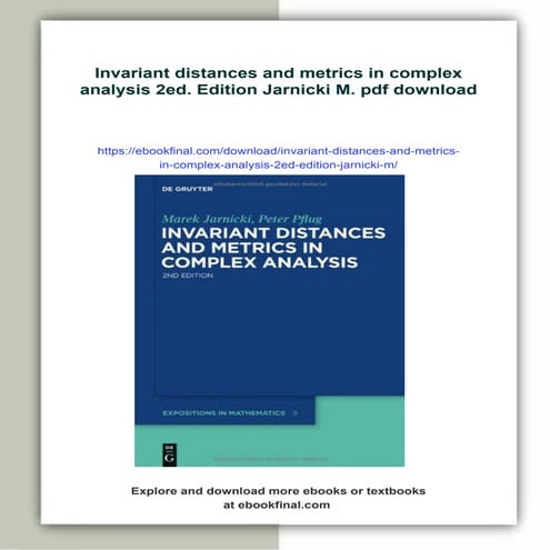 Invariant distances and metrics in complex analysis 2ed. Edition Jarnicki M. | PDF