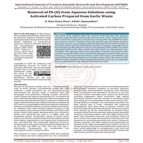 Removal of Pb II from Aqueous Solutions using Activated Carbon Prepared from Garlic Waste | PDF ...