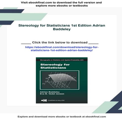 Stereology for Statisticians 1st Edition Adrian Baddeley | PDF