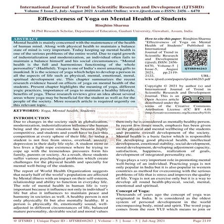 Effectiveness of Yoga on Mental Health of Students | PDF