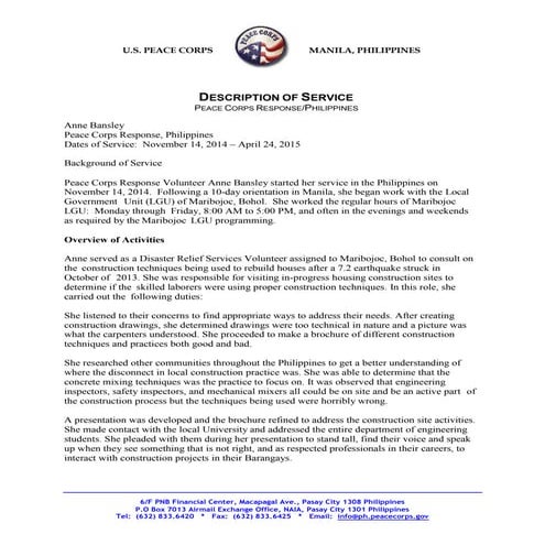 Peace Corps Provincial Engineer | PDF