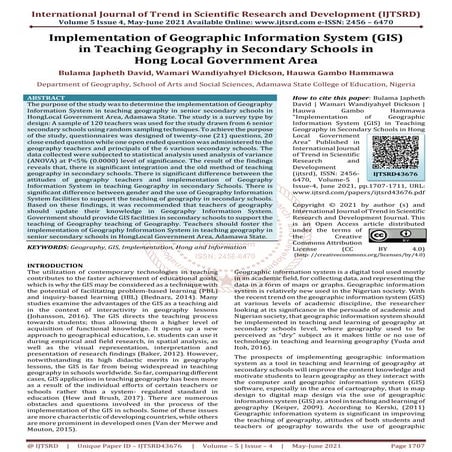 Implementation of Geographic Information System GIS in Teaching ...