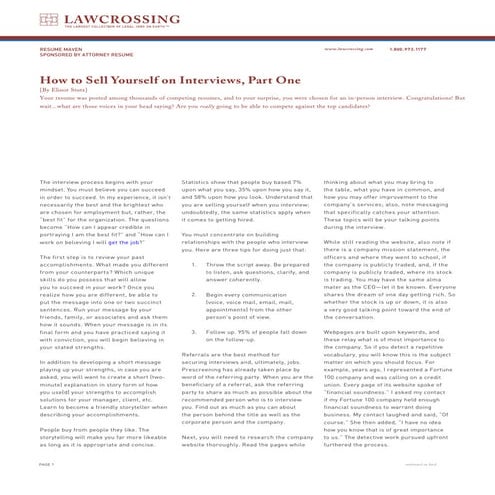 How to Sell Yourself on Interviews, Part One | PDF