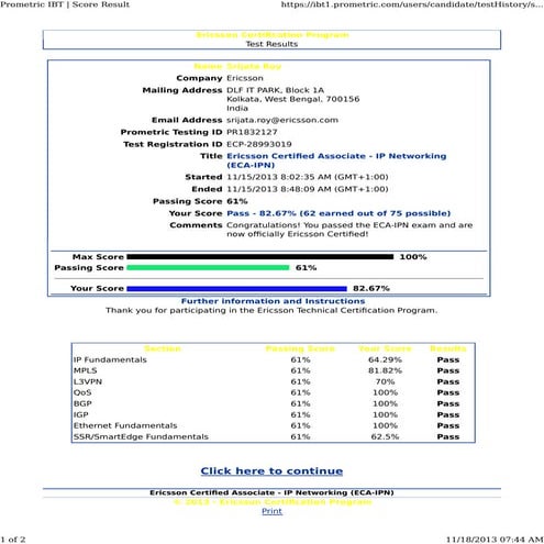 Prometric IBT _ Score Result_202 | PDF
