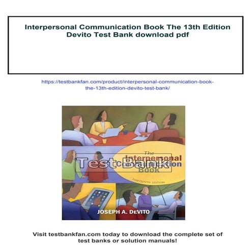 Interpersonal Communication Book The 13th Edition Devito Test Bank | PDF