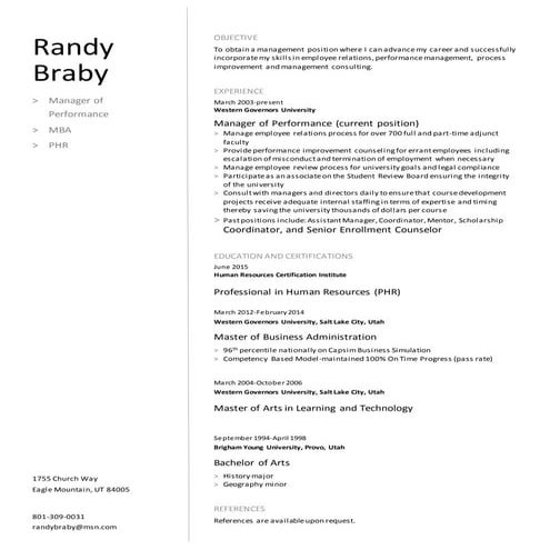 Randy Braby Resume June 2015 | PDF