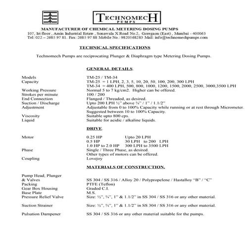 TECHNICAL SPECIFICATIONS | PDF