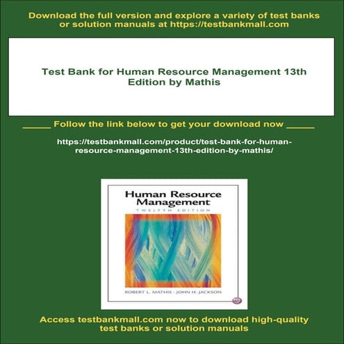 Test Bank for Human Resource Management 13th Edition by Mathis | PDF