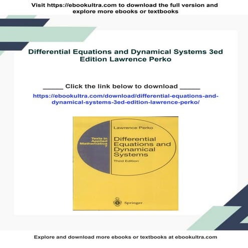 Differential Equations and Dynamical Systems 3ed Edition Lawrence Perko | PDF