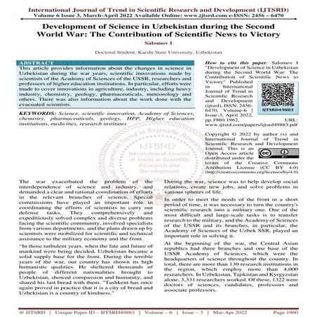 Development of Science in Uzbekistan during the Second World War The ...