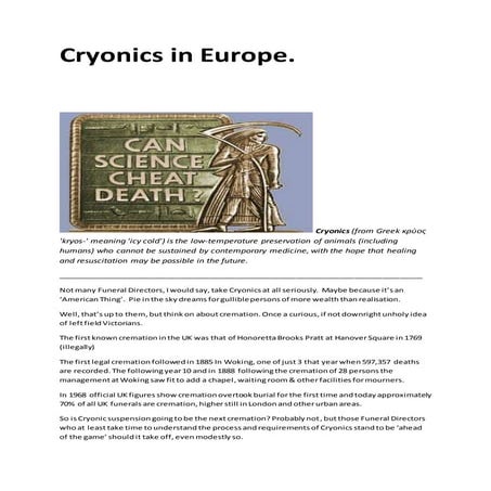 Cryonics in Europe | PDF