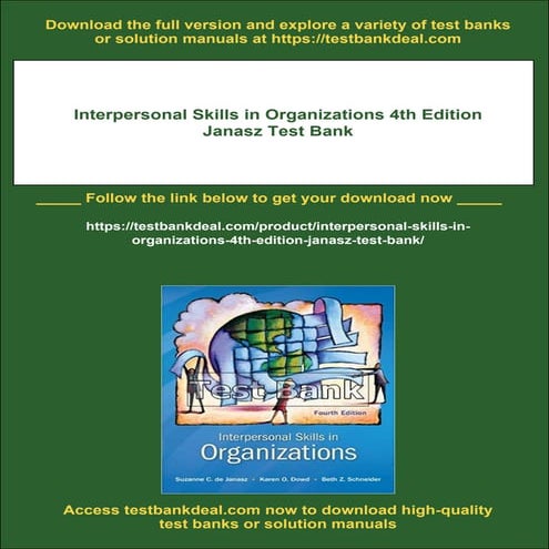 Interpersonal Skills in Organizations 4th Edition Janasz Test Bank | PDF