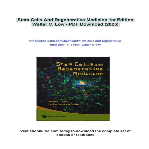 Stem Cells And Regenerative Medicine 1st Edition Walter C. Low | PDF
