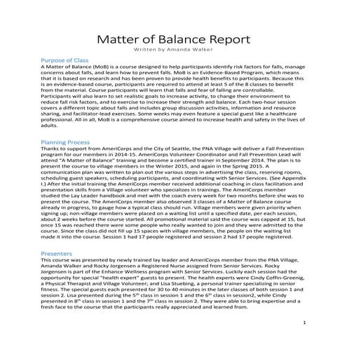 A Matter of Balance Report | PDF