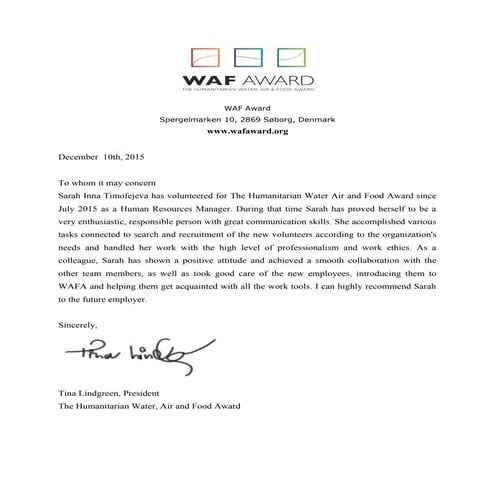 recommendation letter Sarah | PDF