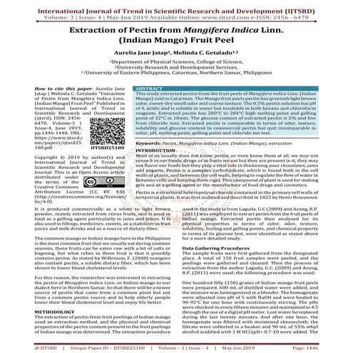 Extraction of Pectin from Mangifera Indica Linn. Indian Mango Fruit ...