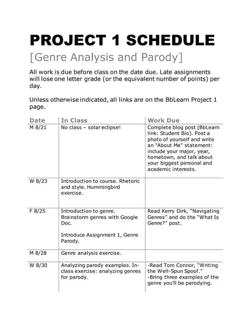 ENGL 309 FA19 F2F Project 4 Schedule | PDF