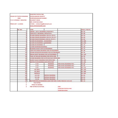 TEXTILE BEARING PRICE LIST (3) | PDF