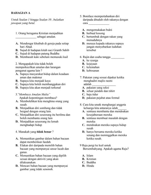 SOALAN UJIAN MAC PENDIDIKAN MORAL TINGKATAN 2 | DOCX