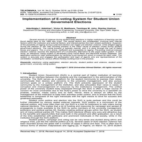 Implementation of E-voting System for Student Union Government Elections | PDF