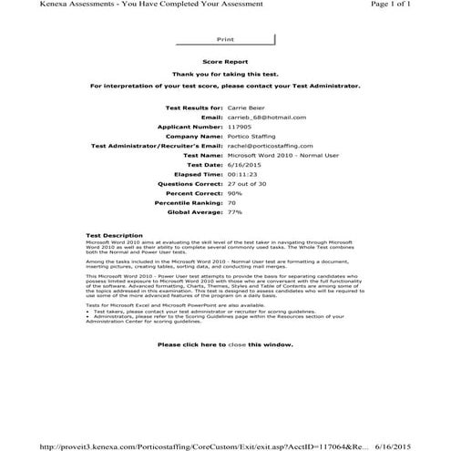 Microsoft Word 2010 - Normal User Test Results | PDF