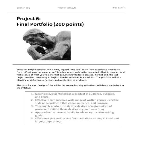 ENGL 309 Final Portfolio Assignment Sheet | DOCX | Educational ...