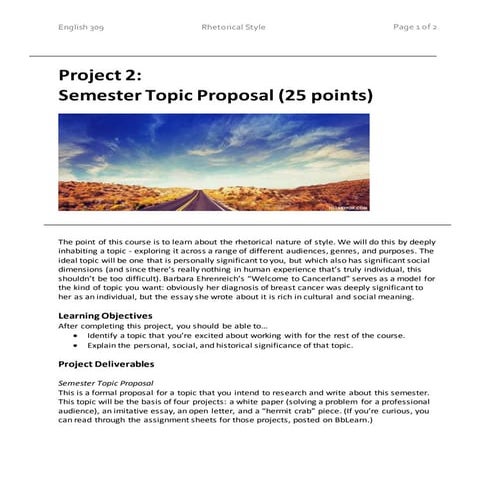 ENGL 309 Project 2 Assignment Sheet: Semester Topic Proposal and Annotated Bibliography | PDF