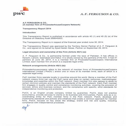 Transparency Report - PwC Pakistan | PDF