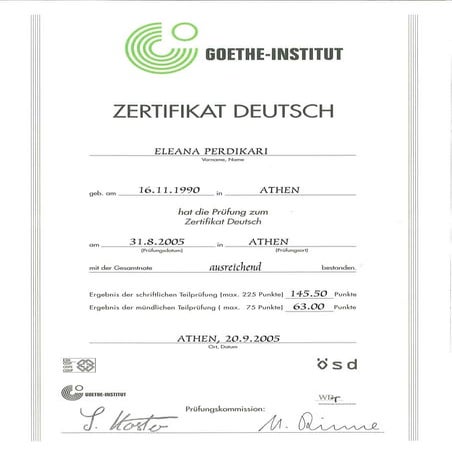 Certificate of German Language | PDF