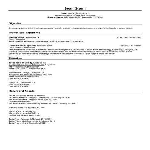 Sean Glenn Resume 2015 | PDF | College Education | Education