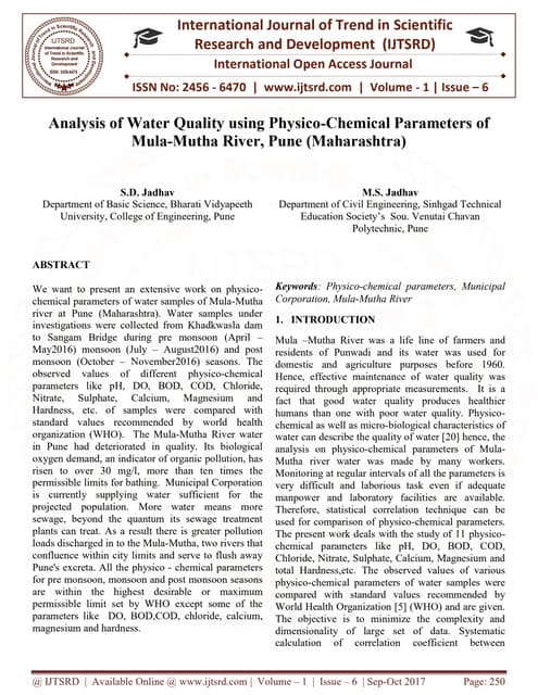 IRJET- Water Quality Assessment of Nandini River (Nasardi), Nashik | PDF