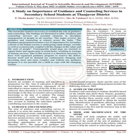 A Study on Importance of Guidance and Counseling Services in Secondary ...