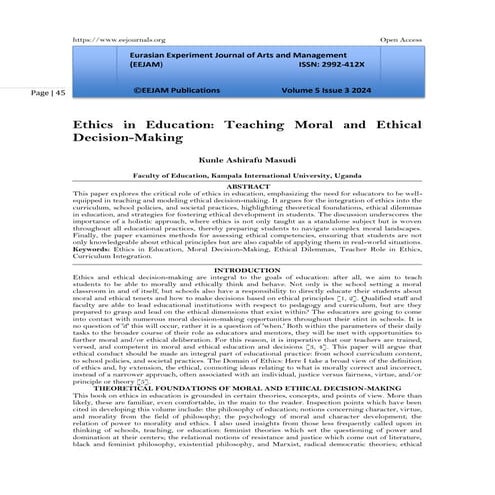 Ethics in Education: Teaching Moral and Ethical Decision-Making (www.kiu.ac.ug) | PDF