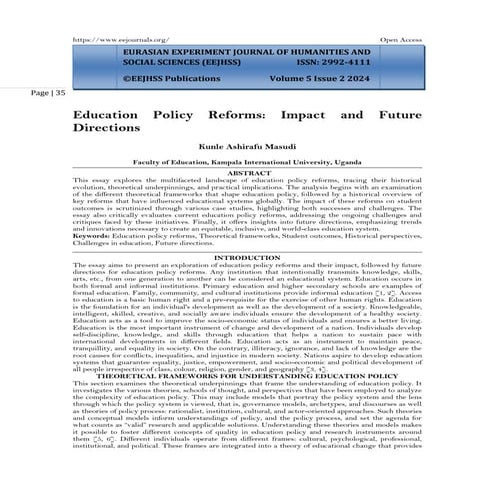 Education Policy Reforms: Impact and Future Directions (www.kiu.ac.ug ...