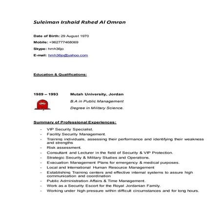 New Suleiman CV | DOCX | Human Resources | Business