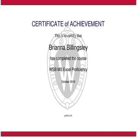 WSB MS Excel Proficiency_Verification of Course Completion | PDF