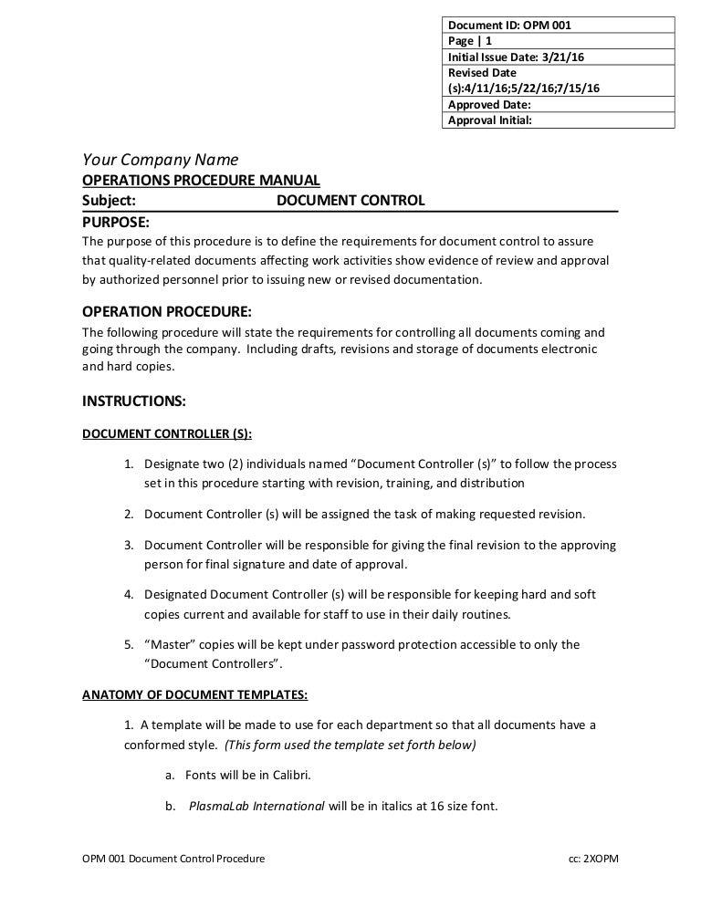 Document Control Example Pdf