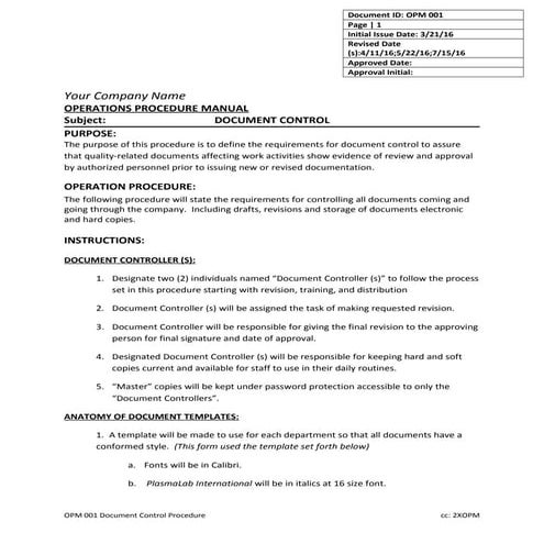 OPM001-Document Control Example | DOC