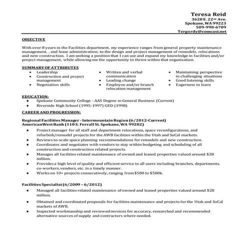 Teresa Reid Resume