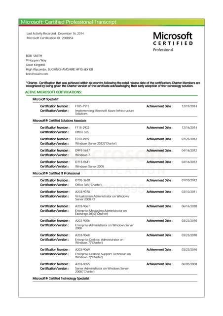 Microsoft IT Certifications Exam Roadmap | PDF