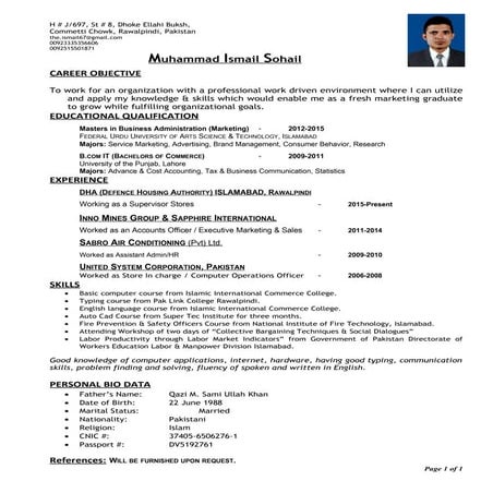 M Ismail Sohail S CV | DOC