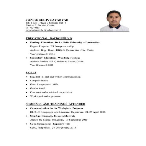 Cayabyab, Jon Robel P. Resume(2) | DOCX