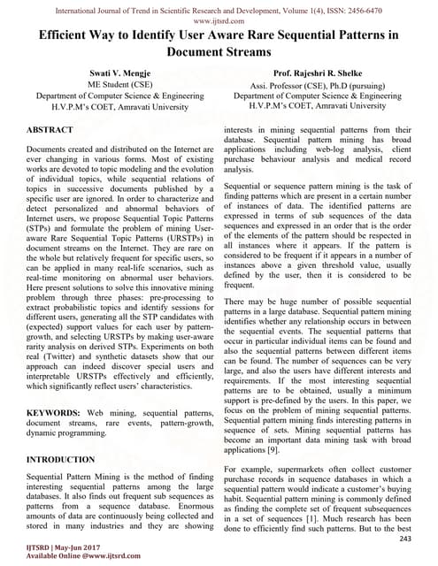 Efficient Way To Identify User Aware Rare Sequential Patterns In