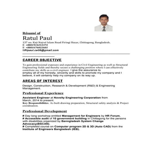 resume of Ratul with pic with signature | DOC