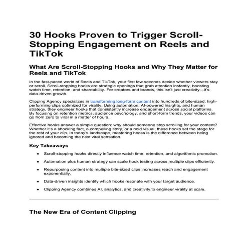 30 Hooks Proven to Trigger Scroll-Stopping Engagement on Reels and ...