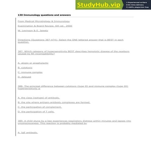 30 Immunology Questions And Answers | PDF