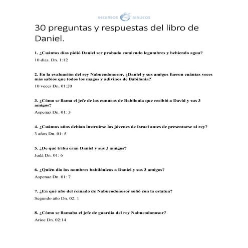 Más de 90 preguntas y respuestas sobre el libro de daniel | PDF