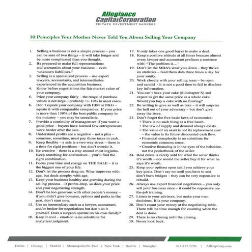 30 Principles About Selling Your Company | PDF