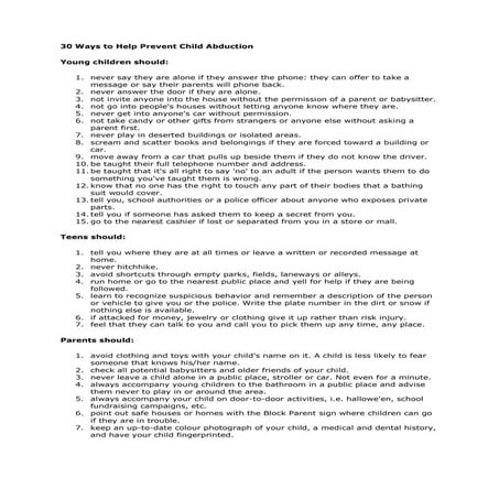 30 ways to help prevent child abduction | DOCX