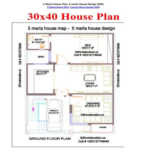 30x40 house plan | 5 Marla House Design | Architect for Design | PDF